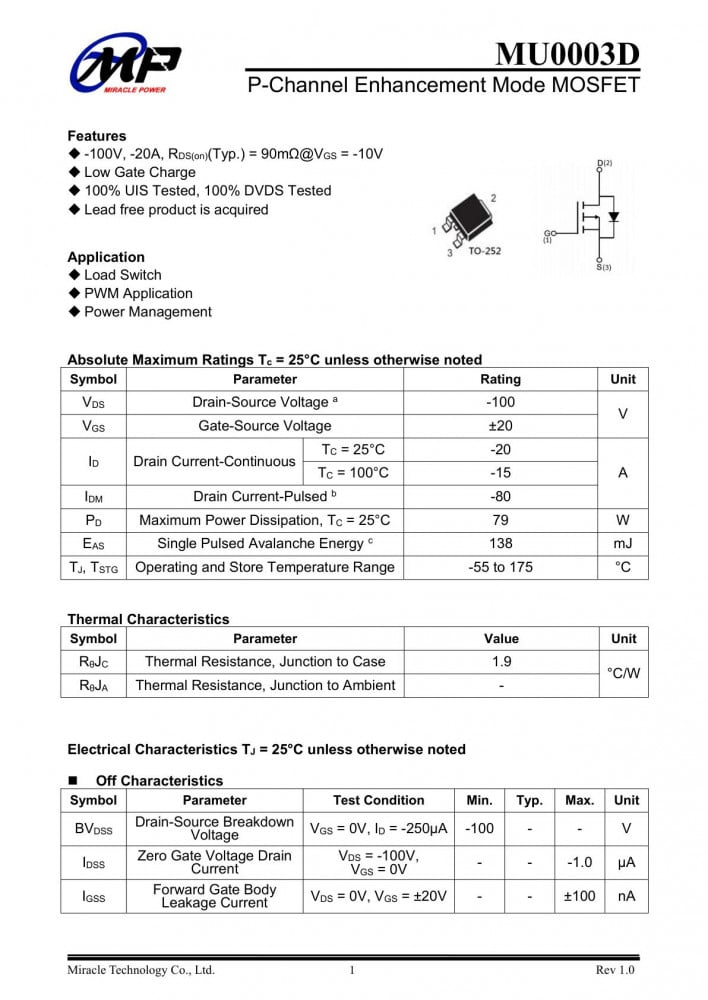 MU0003D datasheet page 1