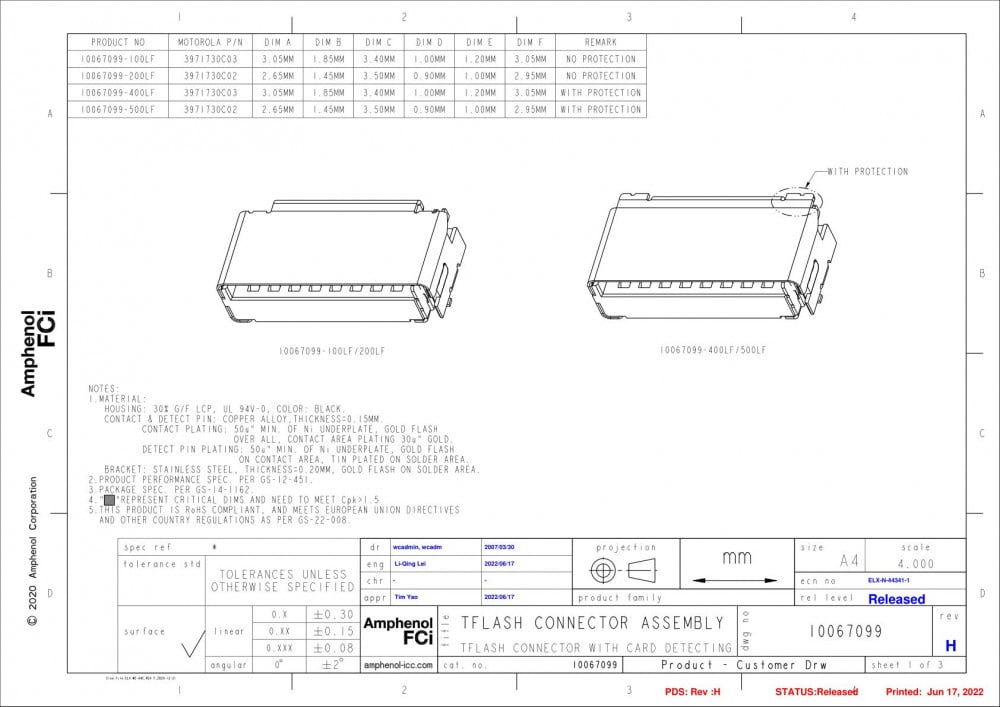Amphenol 10067099 drawing page 1