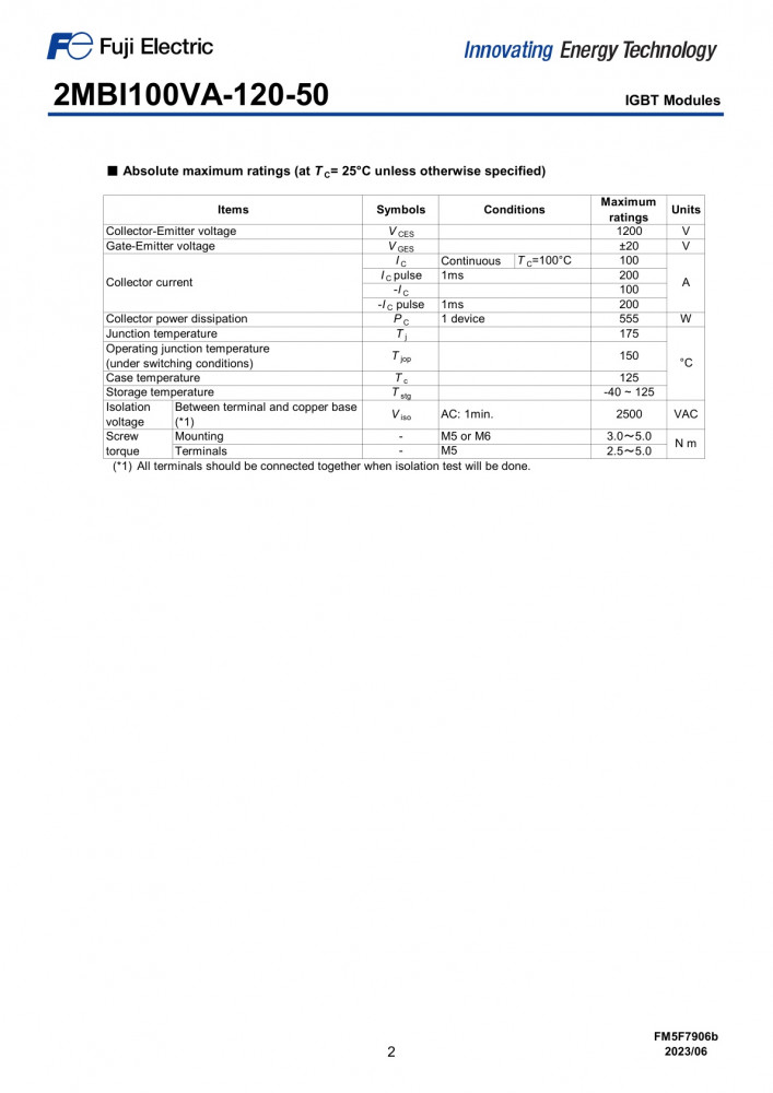 2MBI100VA-120-50 datasheet page 2