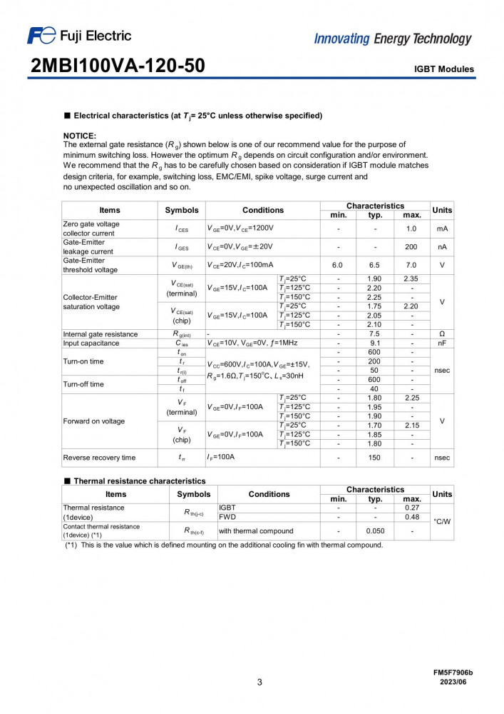 2MBI100VA-120-50 datasheet page 3