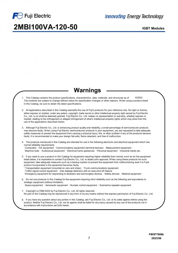 2MBI100VA-120-50 datasheet page 7