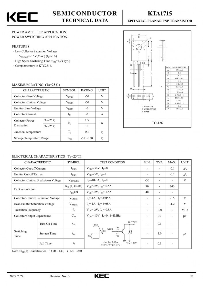 KTA1715-Y-U/PH datasheet page 1