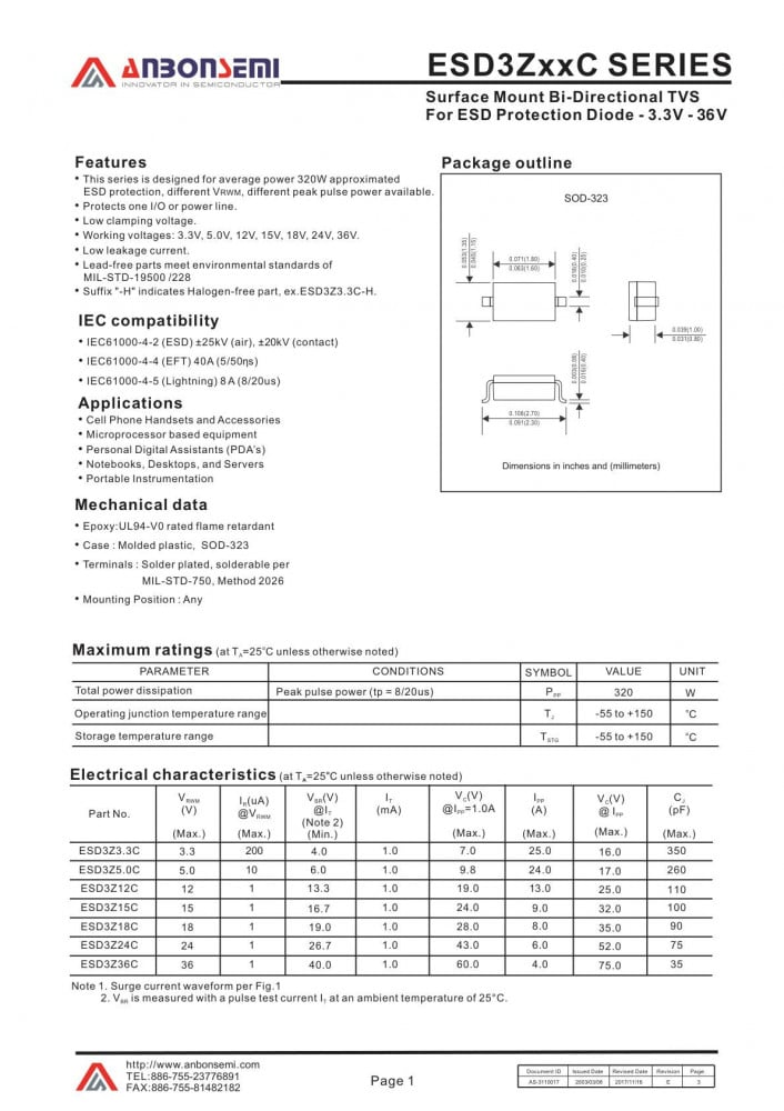 ESD3Z5.0C datasheet page 1