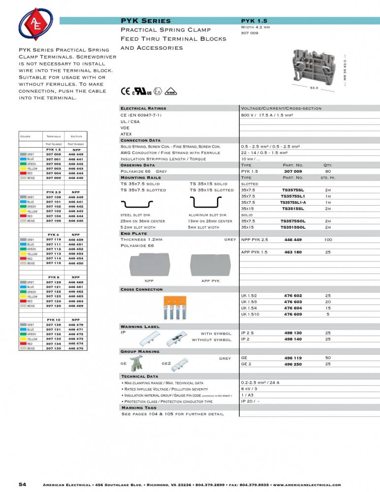 American Electrical PYK Series technical document page 1