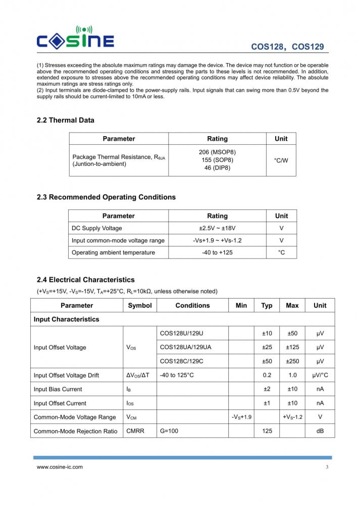 COS129U datasheet page 3
