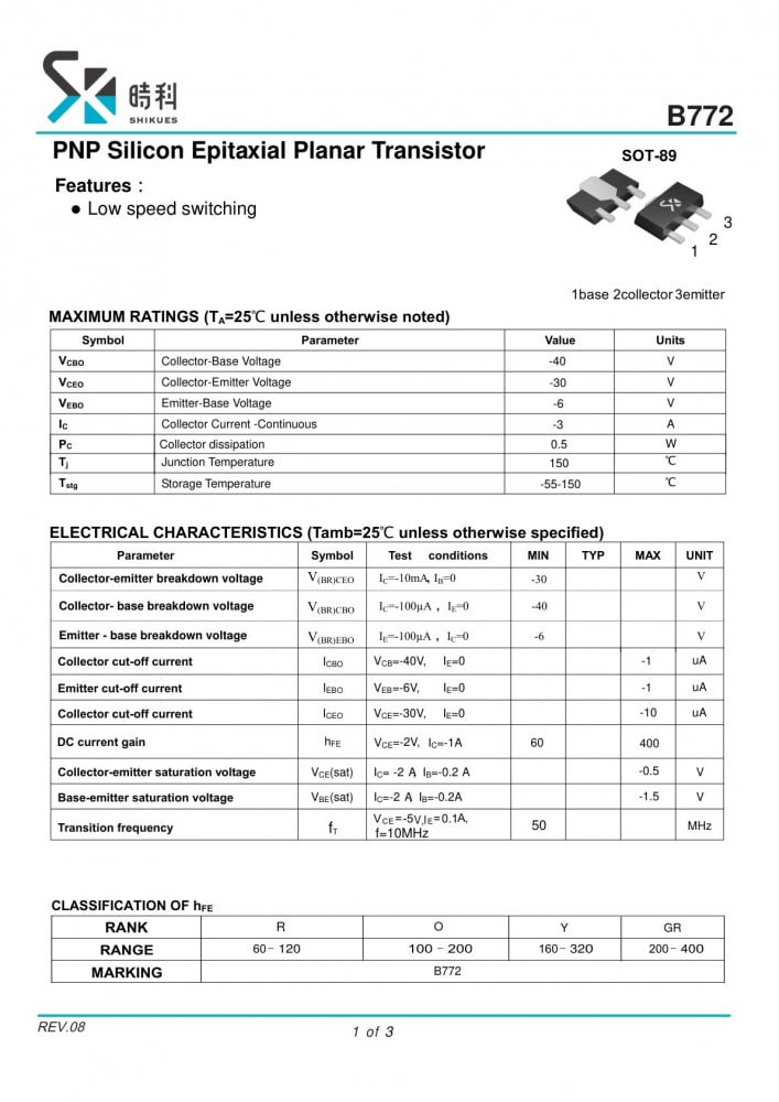 B772 datasheet page 1