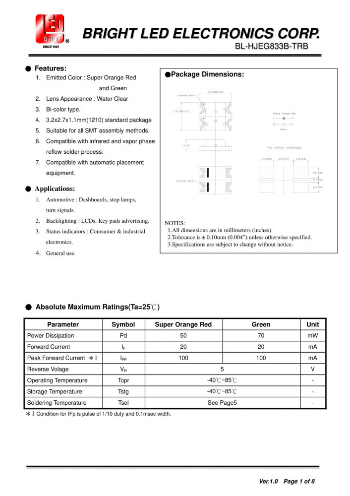 BL-HJEG833B-TRB datasheet page 1