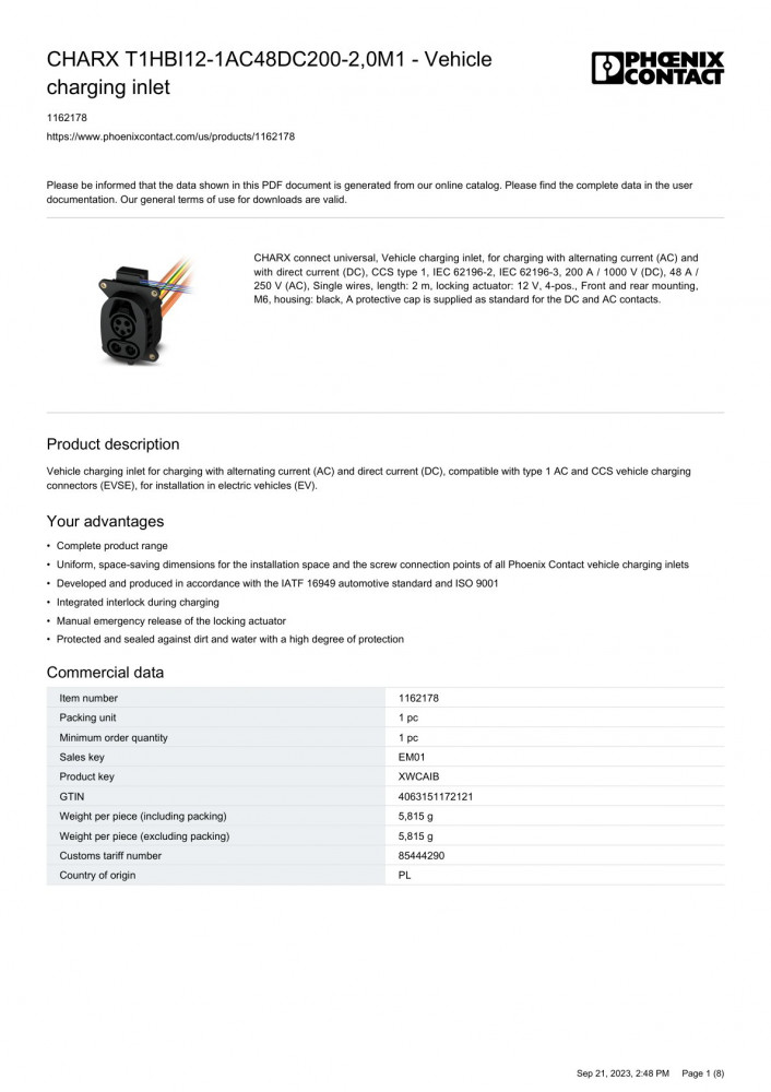 Phoenix Contact 1162178 technical document page 1