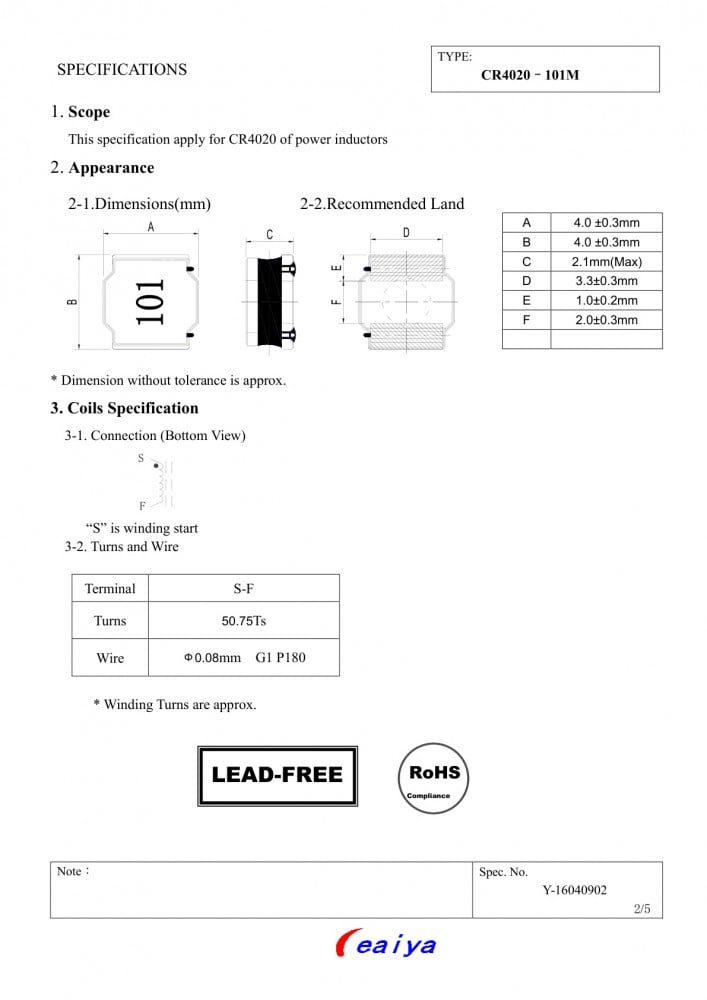 CR4020-101M approval specification page 3