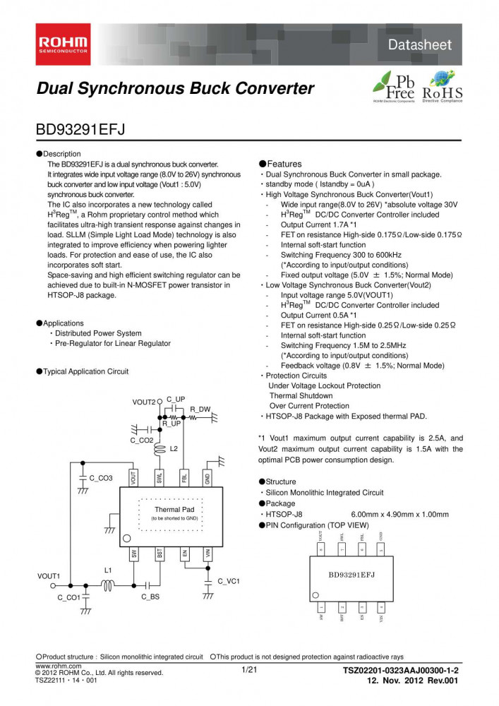 BD93291EFJ-E2 datasheet page 1