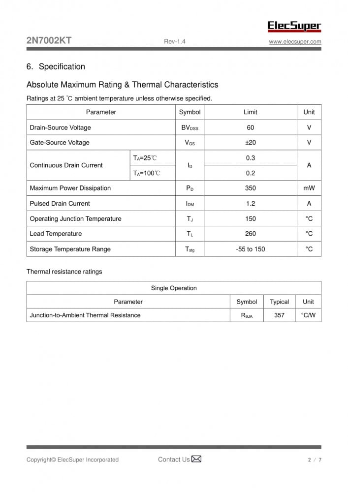 2N7002KT datasheet page 2