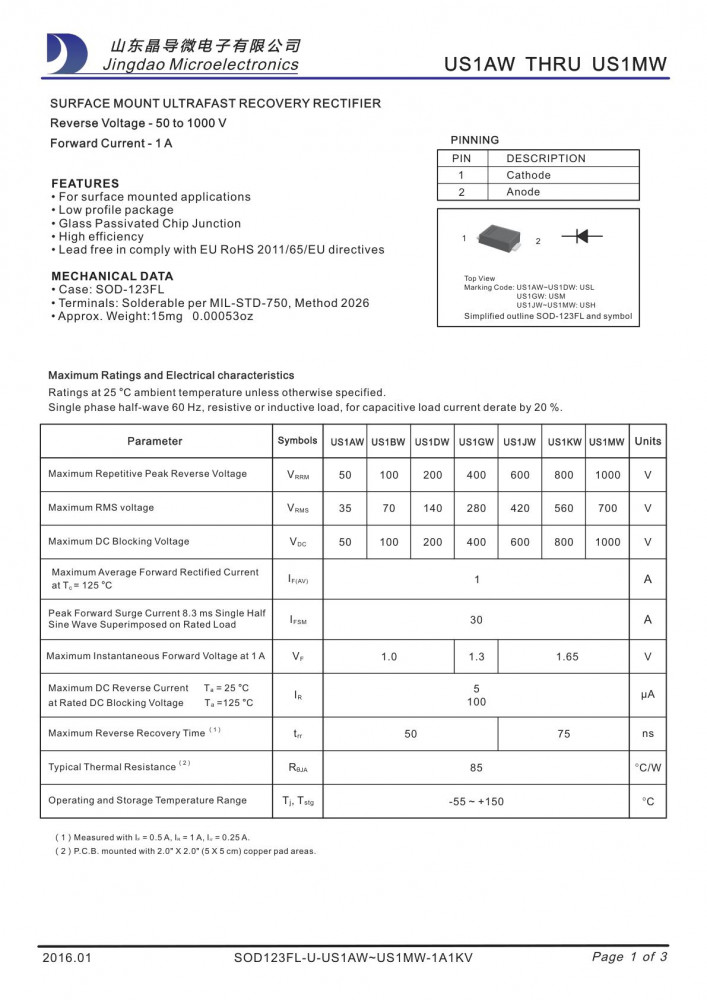 US1KW datasheet page 1