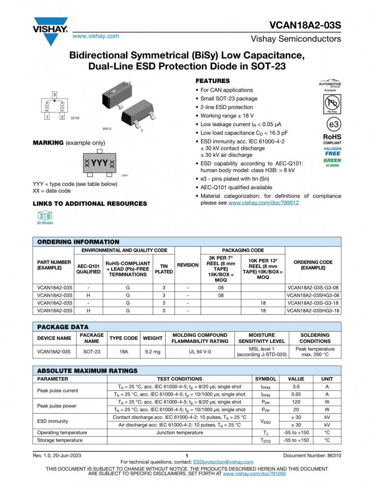 VCAN18A2-03S datasheet page 1