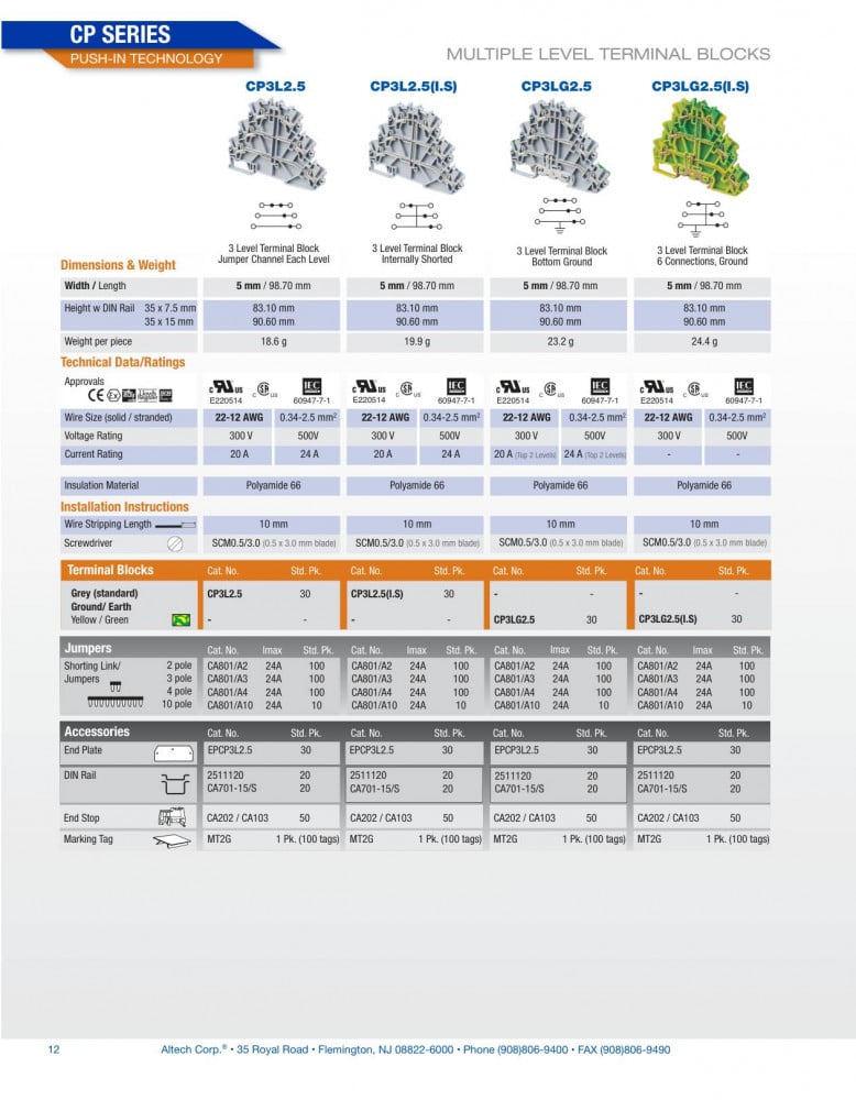 Altech terminal block product documentation page 1