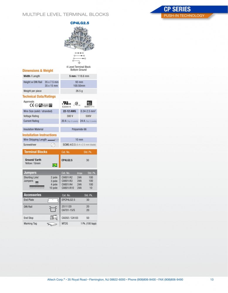 Altech CP4LG2.5 product documentation page 2