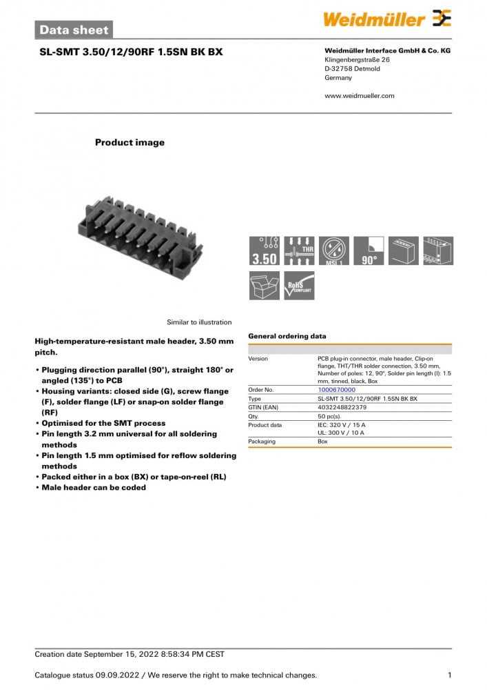 WEIDMULLER 1000670000 technical document page 1