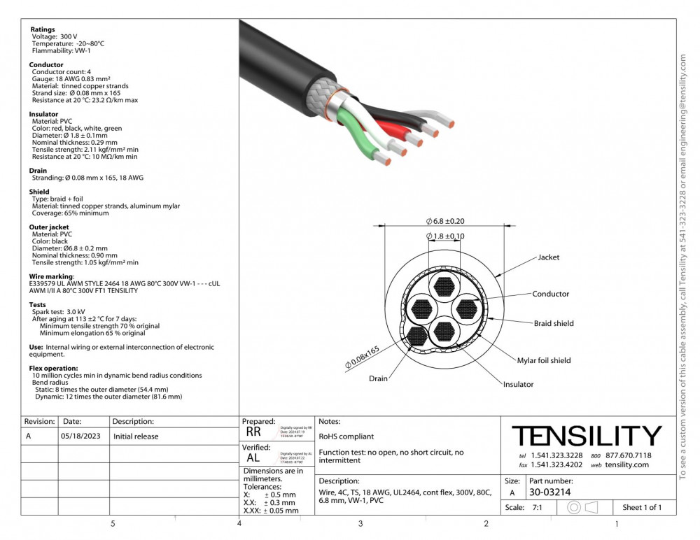 Tensility International 30-03214 cable product drawing