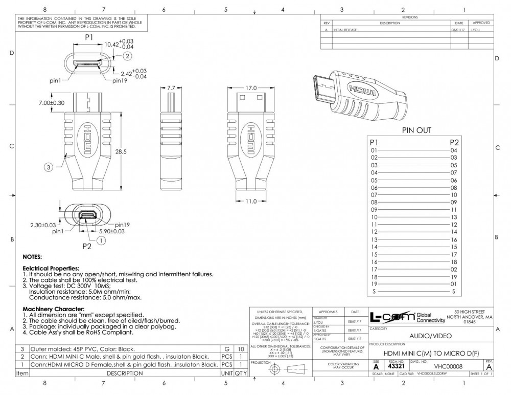 L-com VHC00008 technical drawing