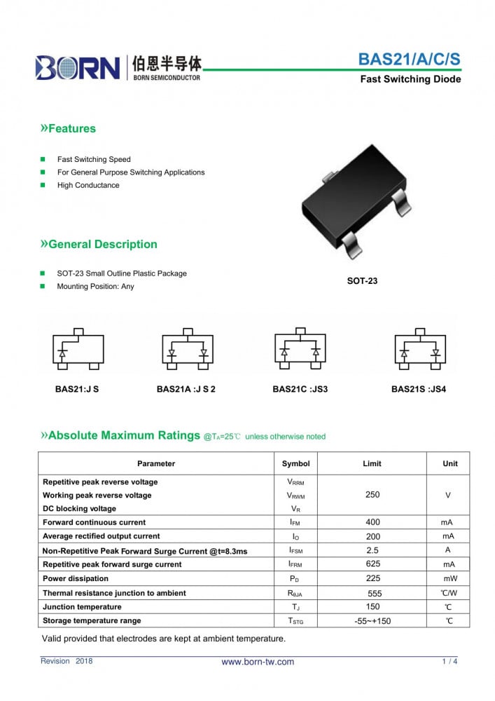 BAS21 datasheet page 1