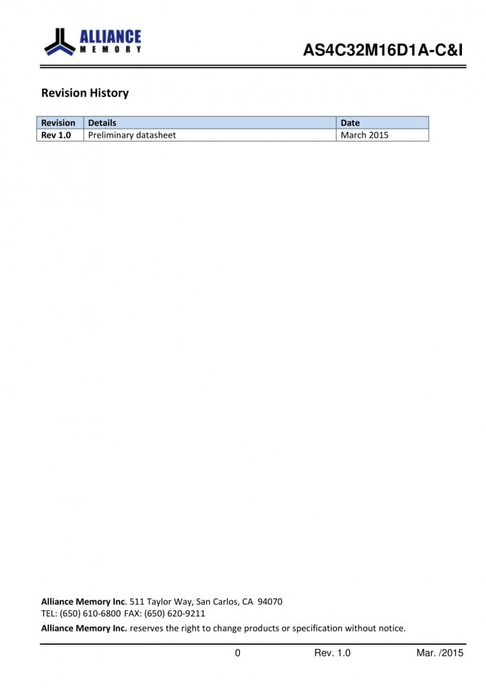 AS4C32M16D1A-5TIN datasheet page 1