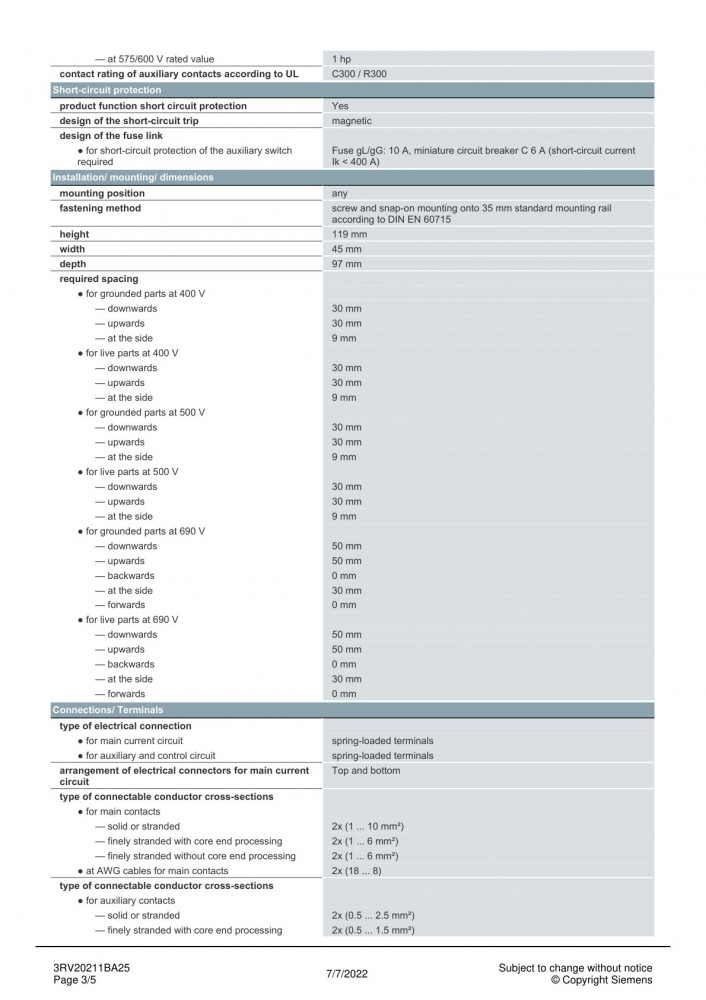 3RV20211BA25 technical document page 3