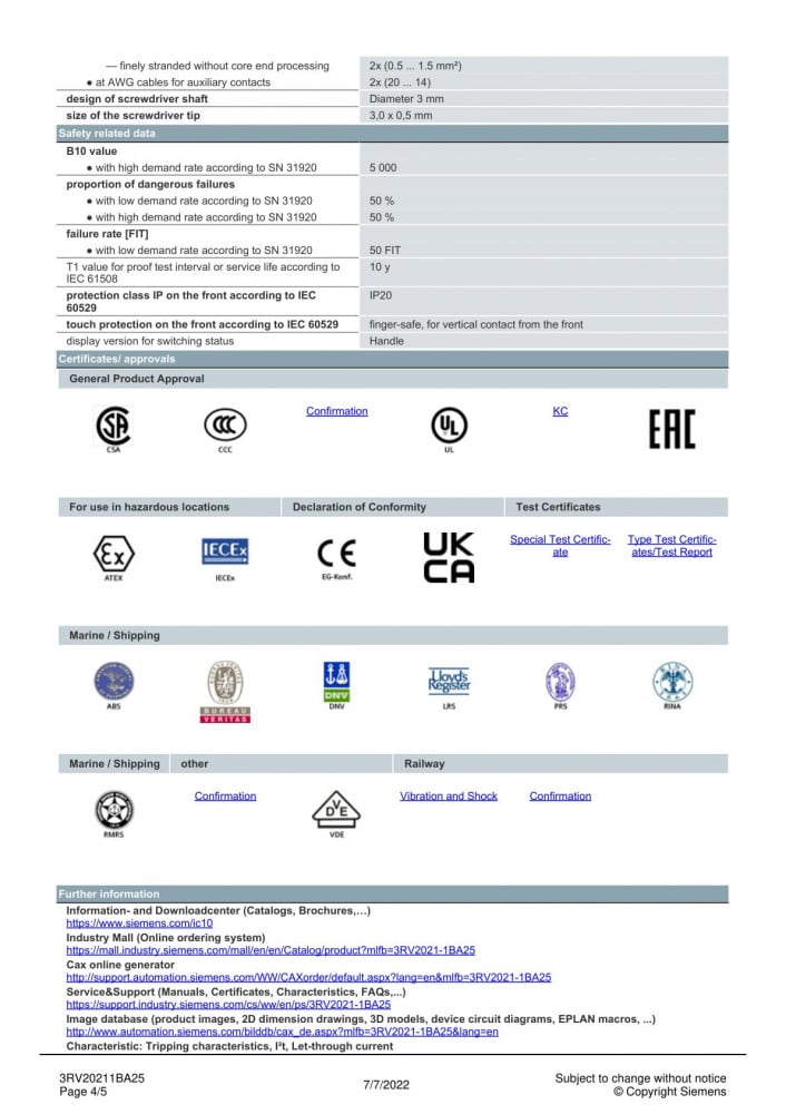 3RV20211BA25 technical document page 4