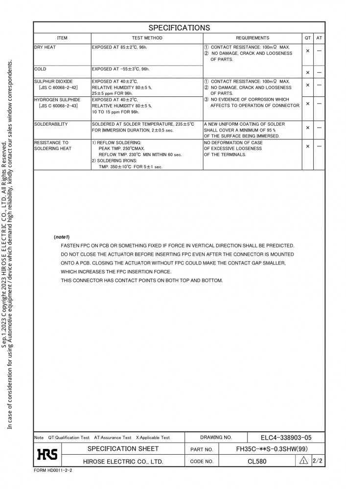 HRS FH35C-61S-0.3SHW(99) specification sheet page 2