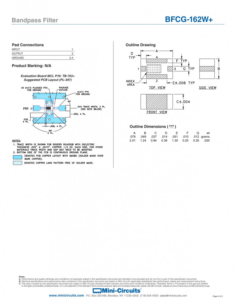 BFCG-162W+ technical document page 2