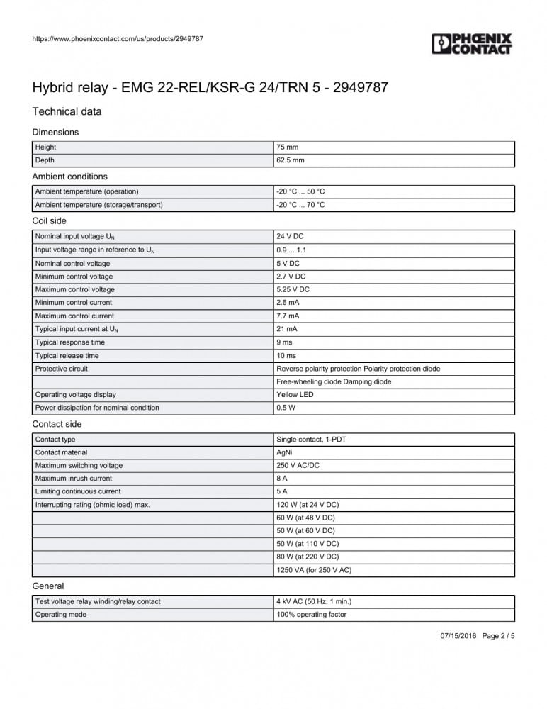Phoenix Contact 2949787 technical document page 2