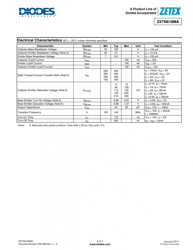 ZXTN618MATA datasheet page 4