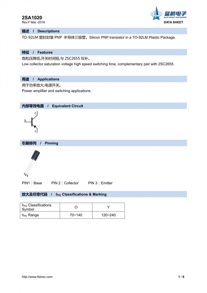 2SA1020-Y datasheet page 1