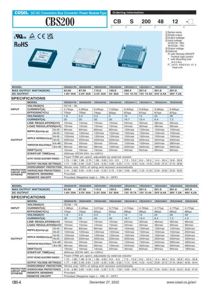 Cosel CBS series datasheet page 6