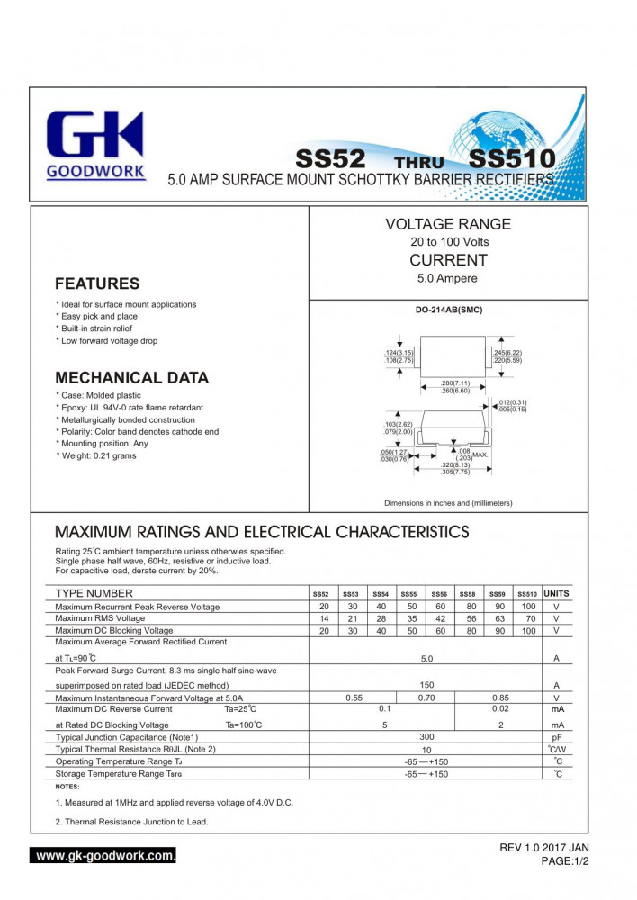 GOODWORK SS54-SMC datasheet page 1
