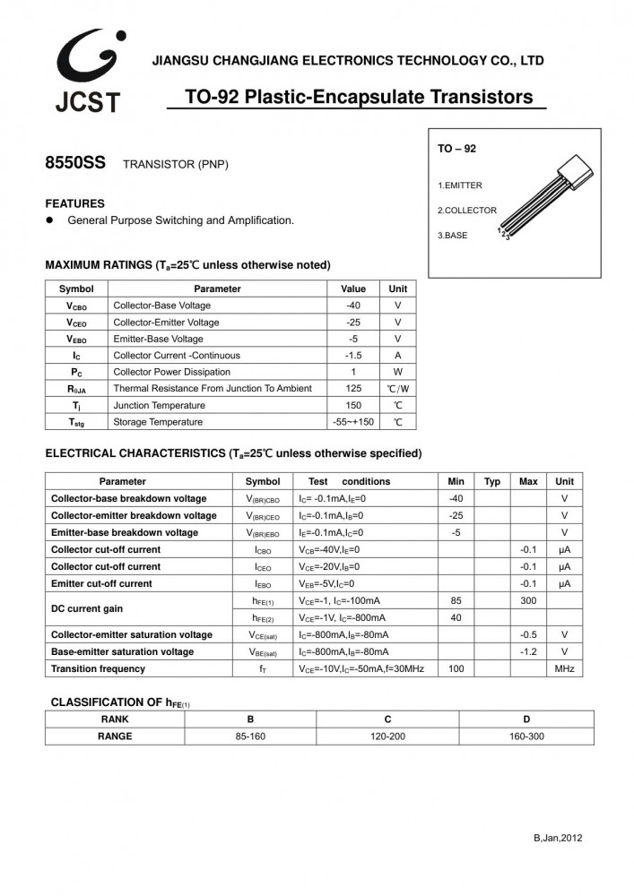 8550SS transistor datasheet page 1