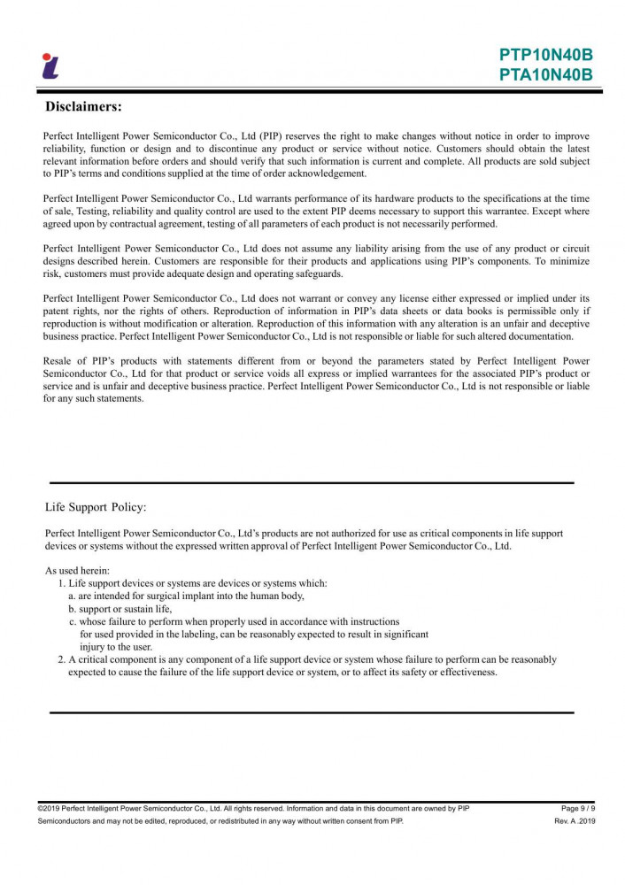 PTA10N40B datasheet page 9