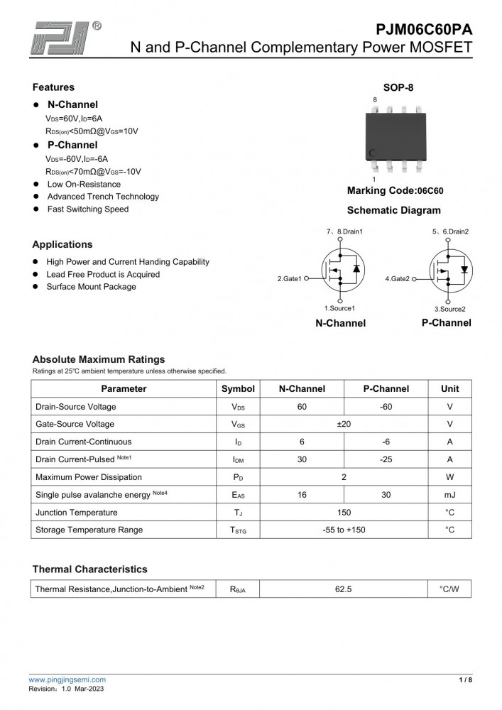 PJM06C60PA technical document page 1