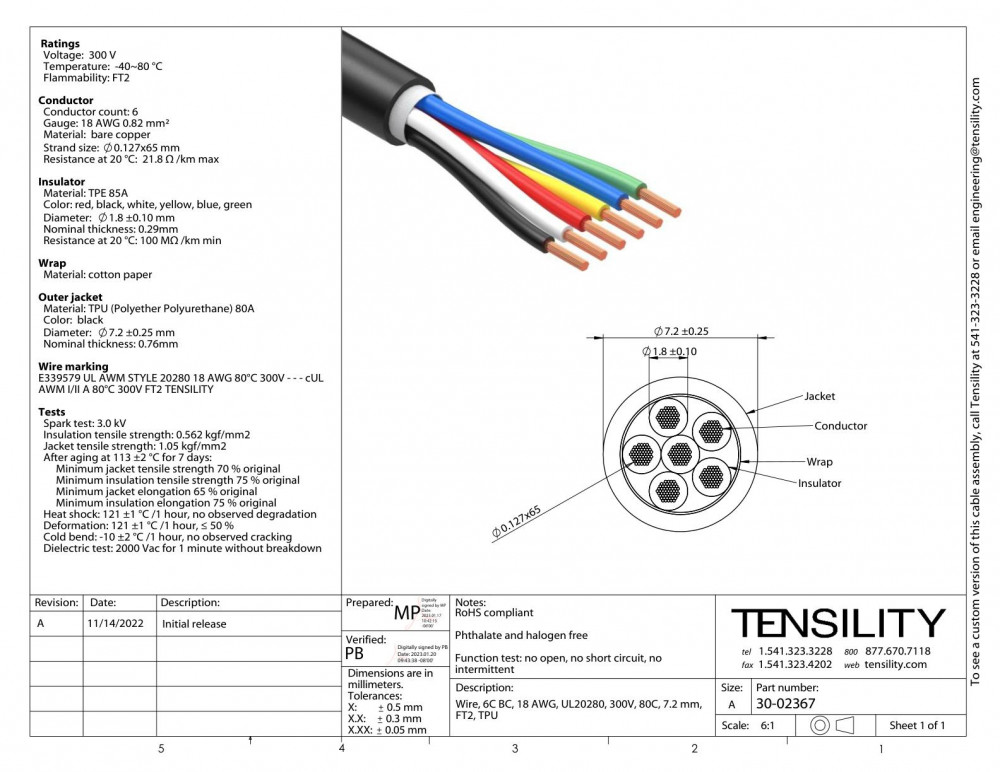 30-02367 cable product drawing and specification sheet