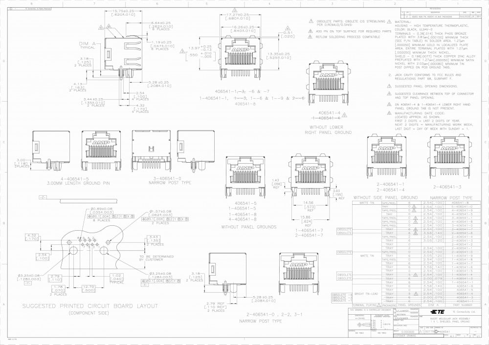 TE Connectivity 1-406541-5 controlled drawing page 1