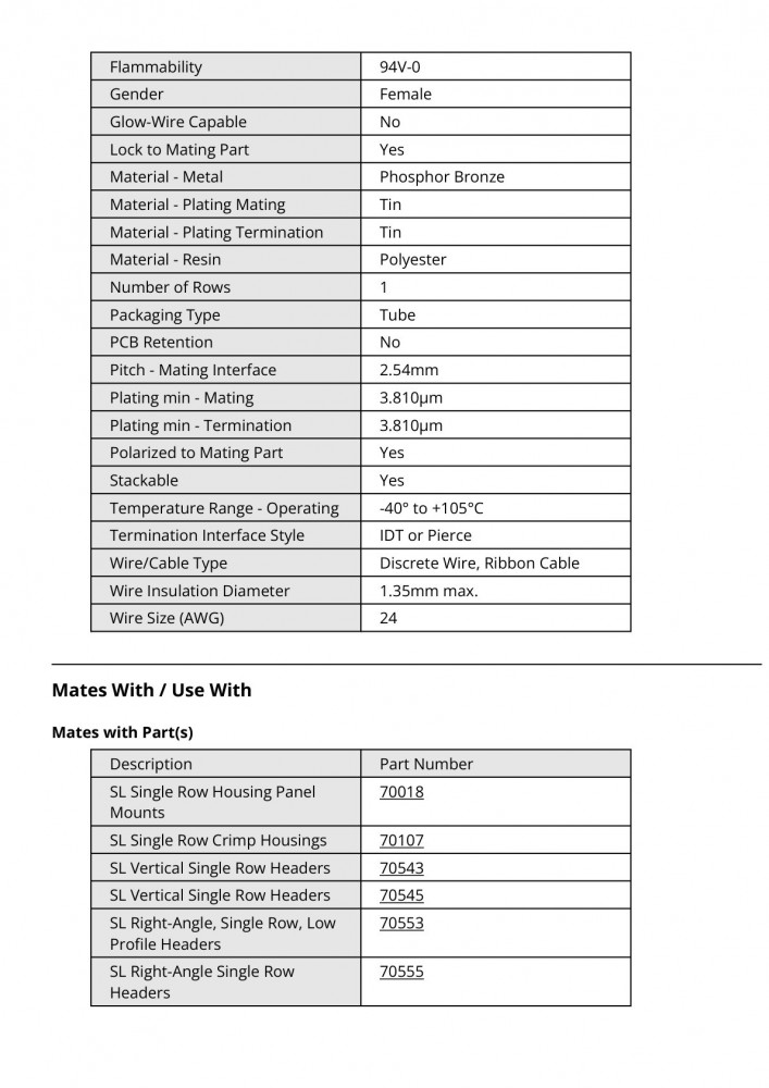 Molex SL connector specification preview, page 3