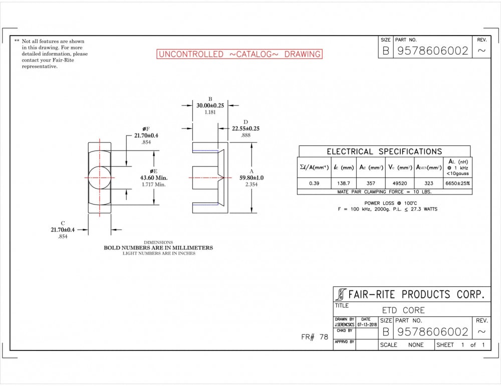 Fair-Rite 9578606002 technical document page