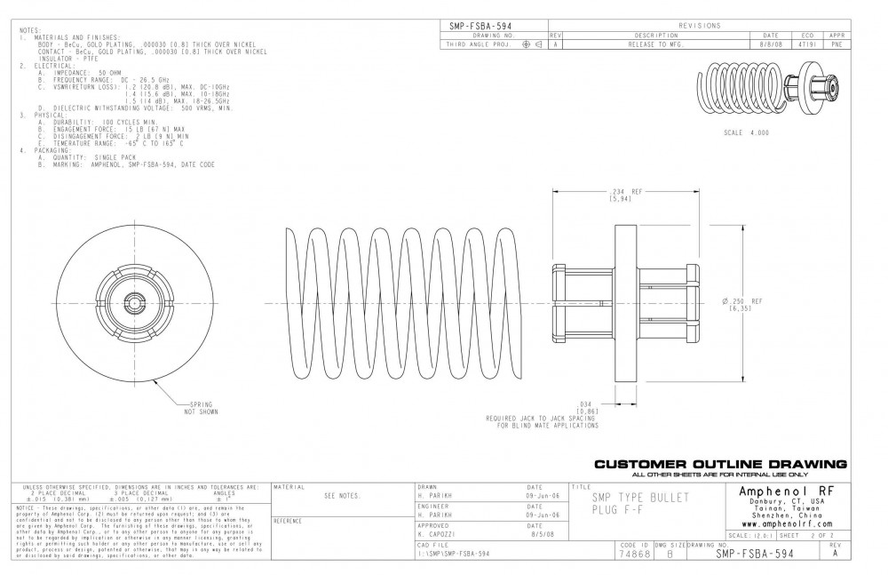 Amphenol SMP-FSBA-594 technical drawing preview