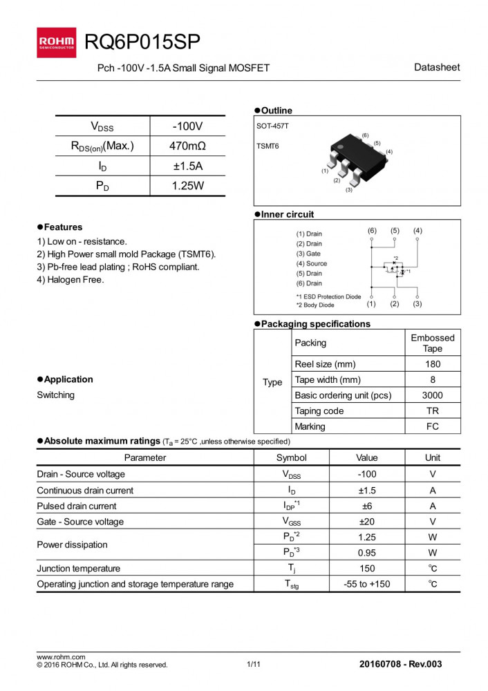 RQ6P015SPTR datasheet page 1