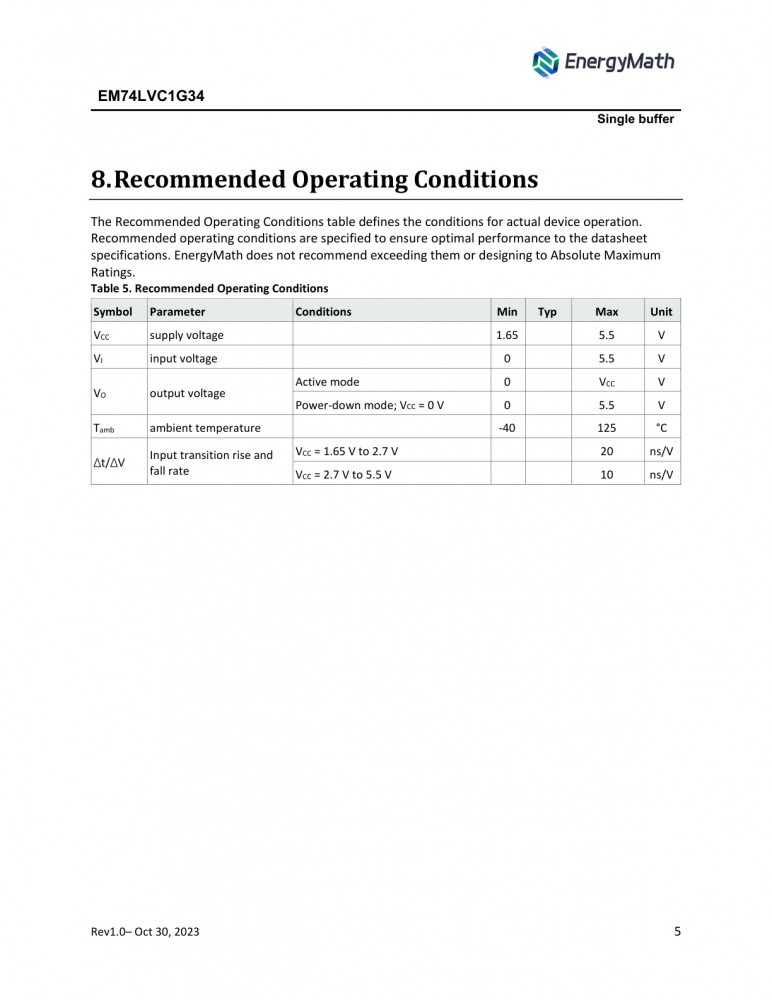 EM74LVC1G34GX datasheet page 5