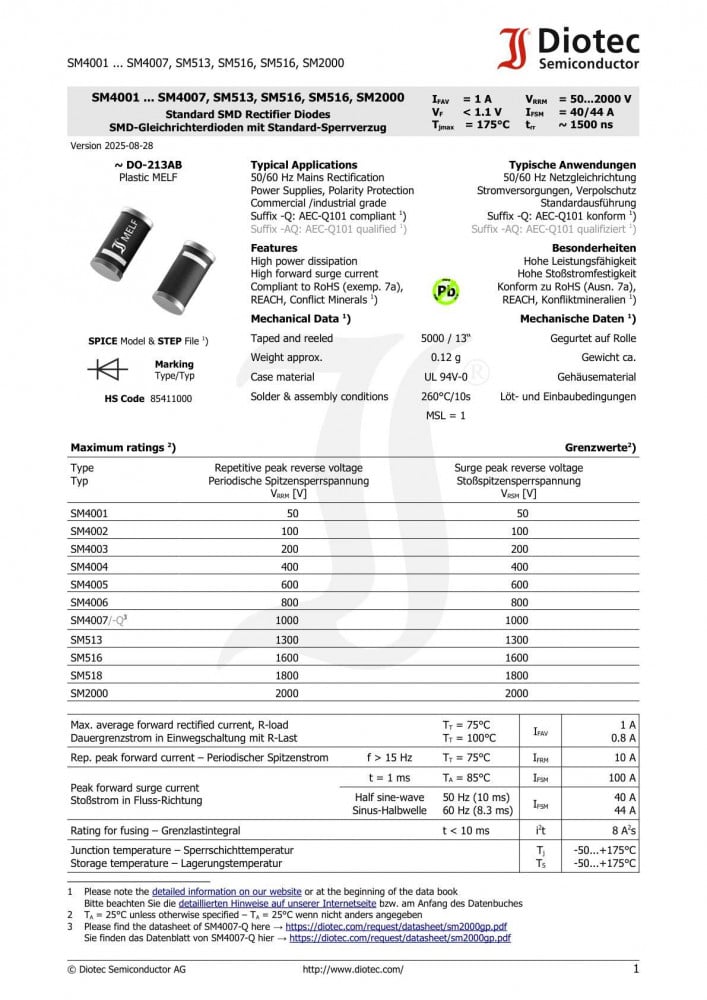 DIOTEC SM4004 datasheet page 1