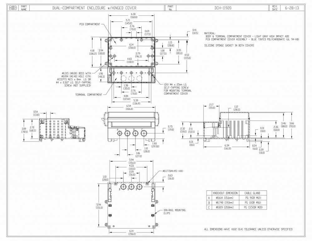 DCH-11920 dual-compartment enclosure technical drawing