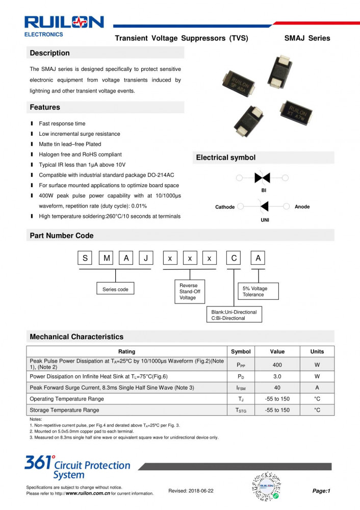 SMAJ series datasheet page 1