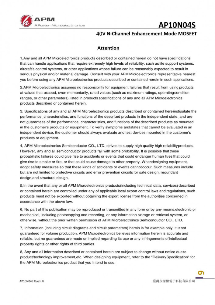 AP10N04S SOP-8 package drawing