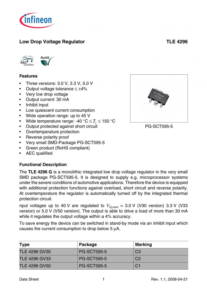 TLE4296G V33 datasheet page 1