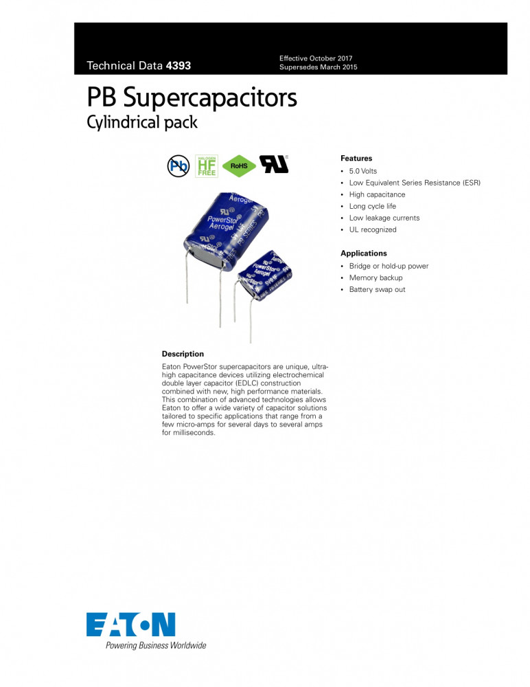 PB-series supercapacitor datasheet page 1