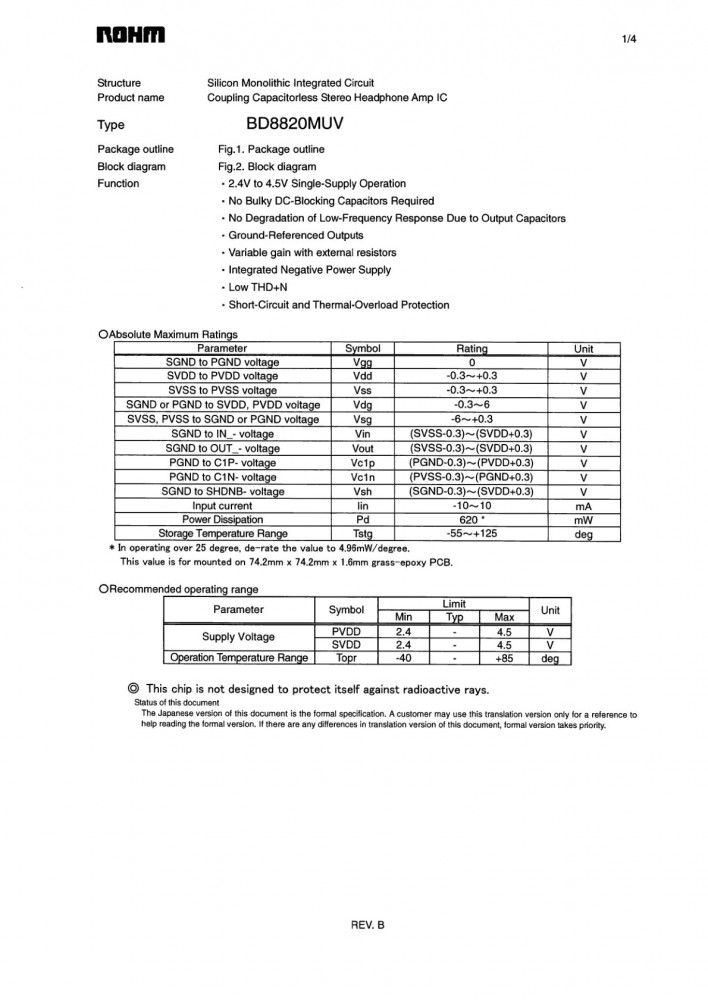 BD8820MUV-E2 technical document page 1